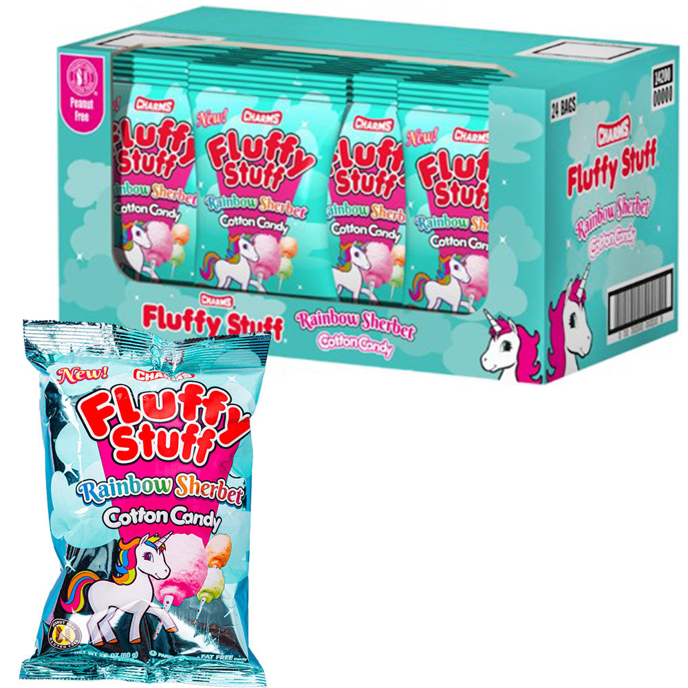Charms® Fluffy Stuff Rainbow Sherbert Cotton Candy 24 ct. | Gumball.com