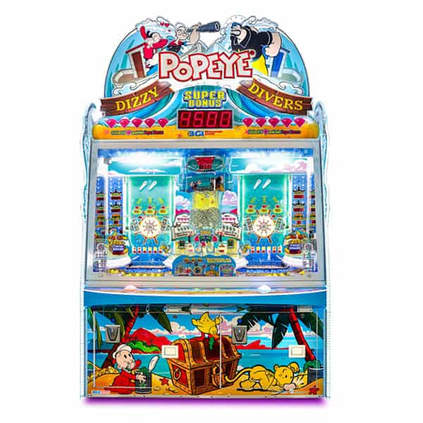 Popeye Dizzy Divers 2 Player Coin Pusher Arcade Game | Gumball.com