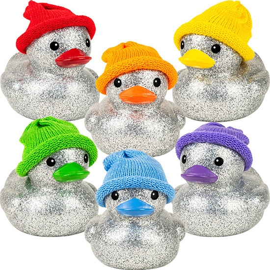 Glitter Ducks w/Knit Caps 6in (12 pcs) | Gumball.com