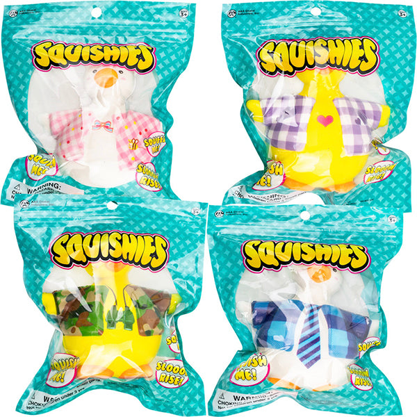 Squishy Bagged Duck in Clothes 4in Asst (12pcs) | Gumball.com